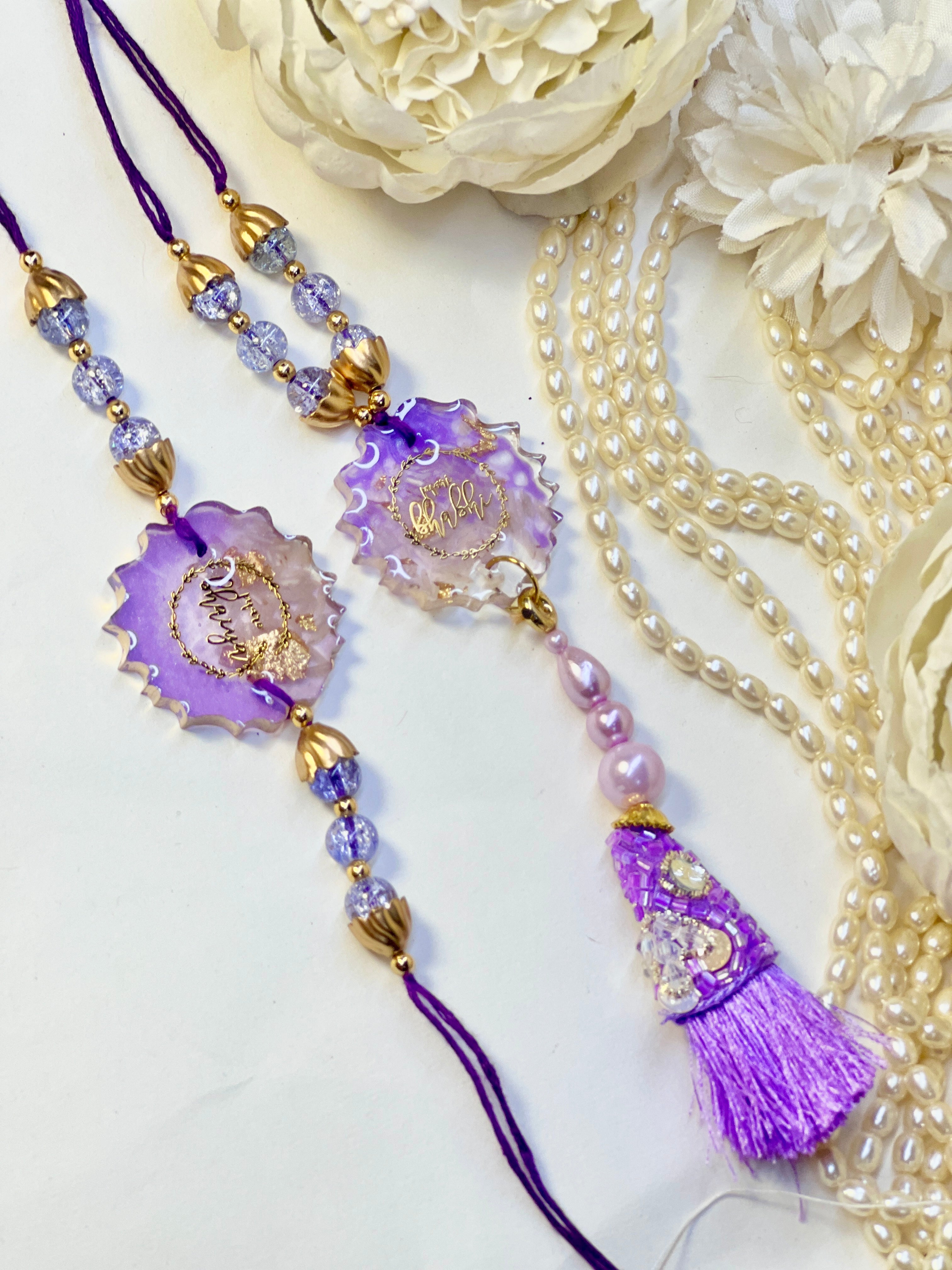 Luxurious Bhai Bhabhi Latkan Rakhi Set🌟💎-Purple – Resin Museum